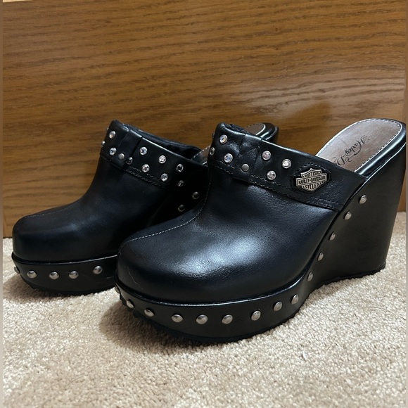 Harley-Davidson | Shoes | Harley Davidson Black Leather Clog Mule ...